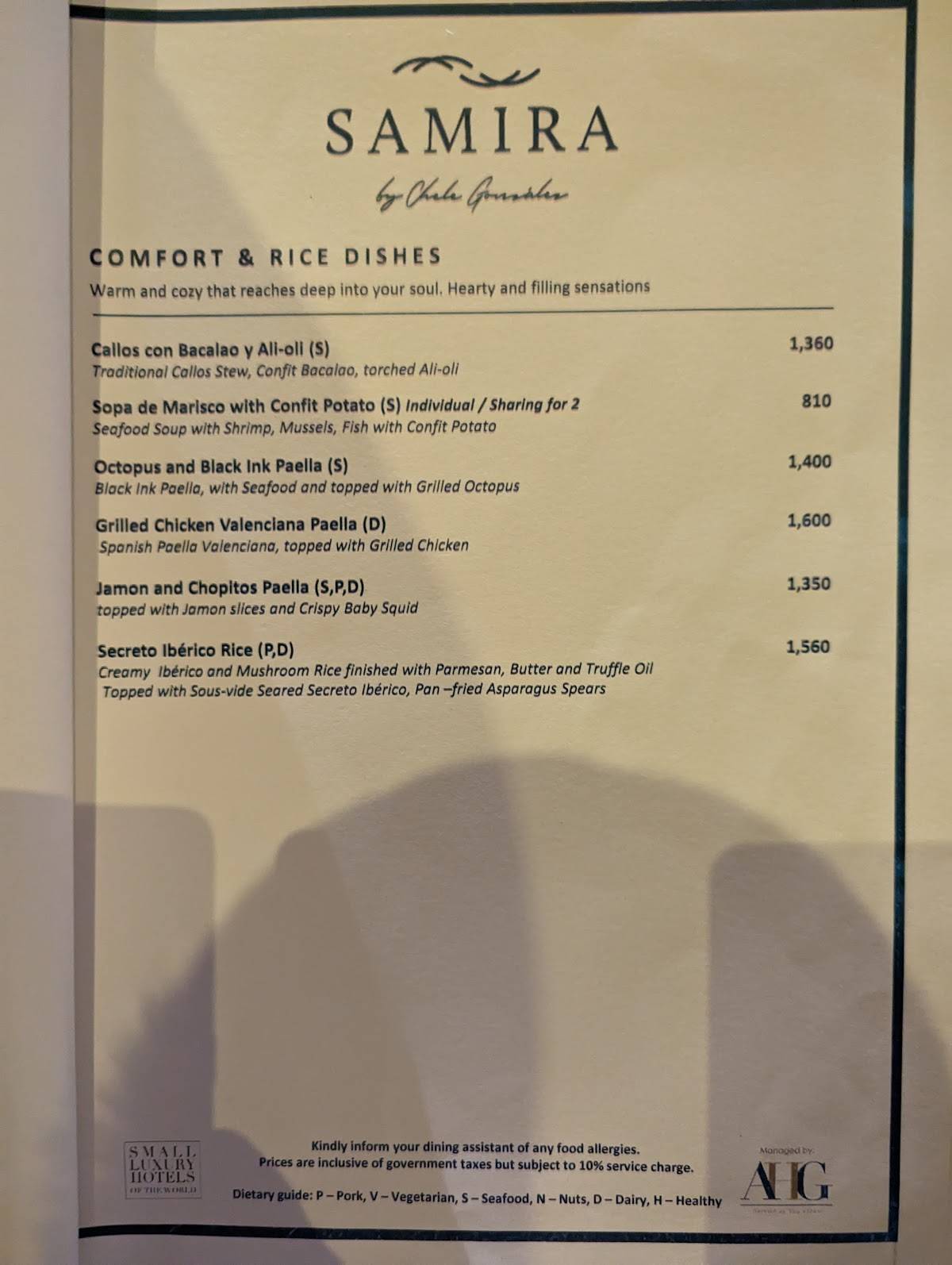 Menu at Samira by Chele Gonzalez restaurant, Tagaytay