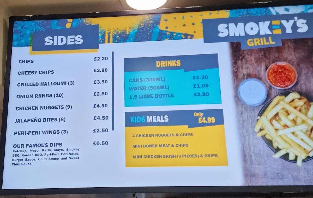 Menu at Smokey’s Grill restaurant, Doncaster