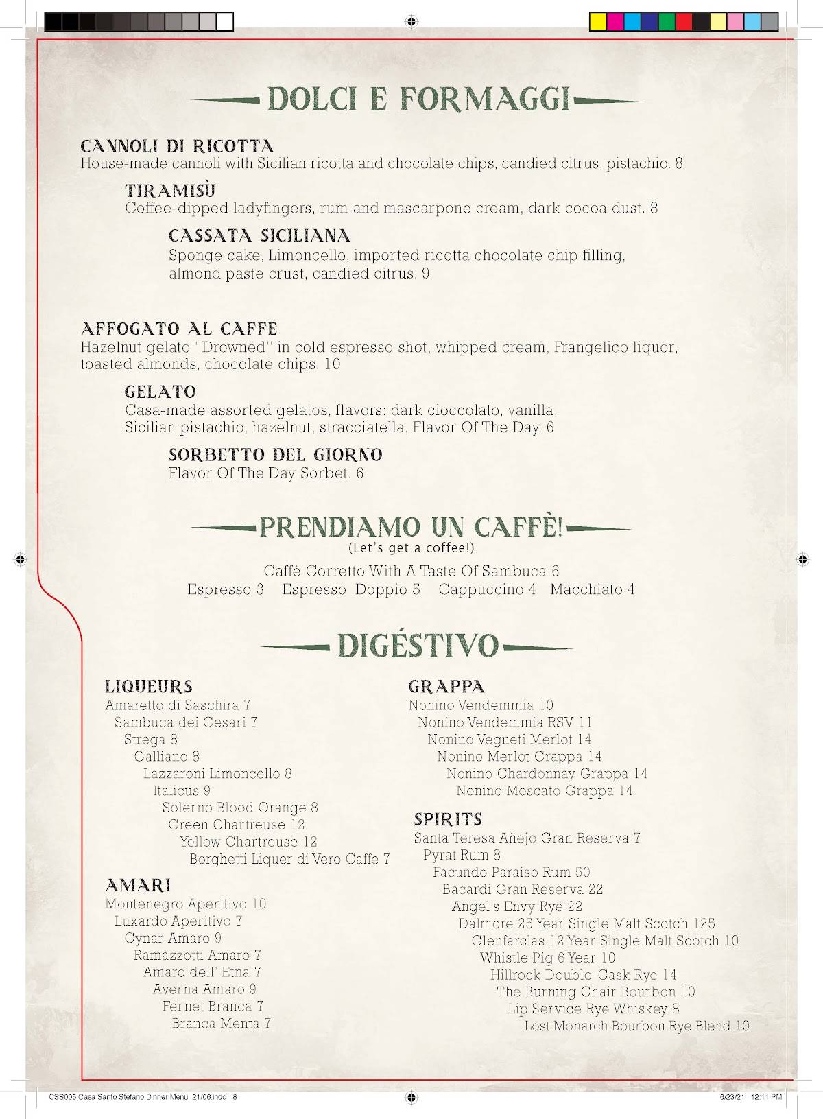 Menu at Casa Santo Stefano pub & bar, Tampa