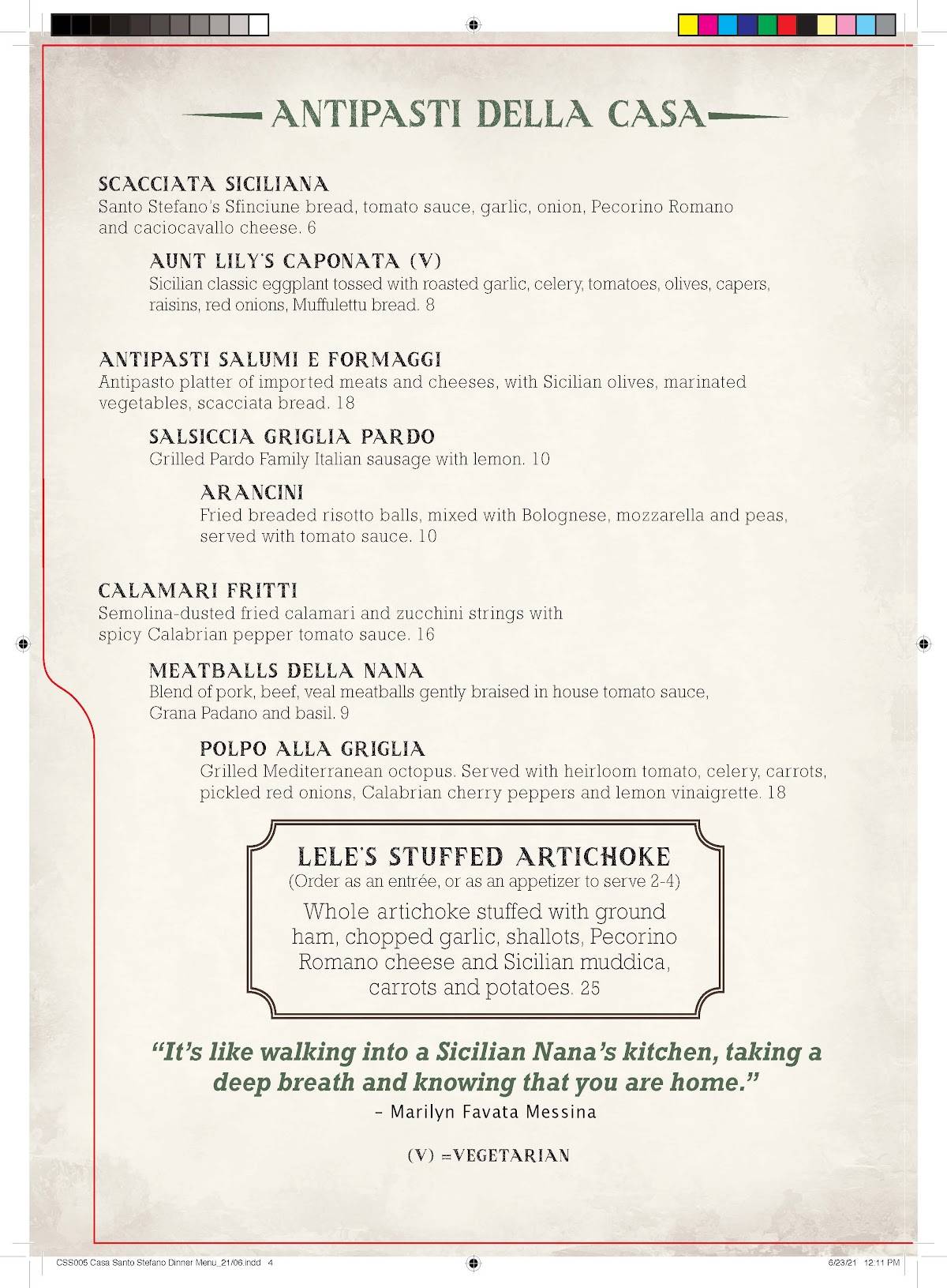 Menu at Casa Santo Stefano pub & bar, Tampa