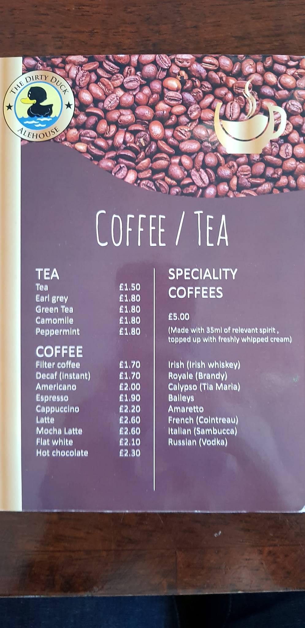 Menu at The Dirty Duck Alehouse pub & bar, Holywood