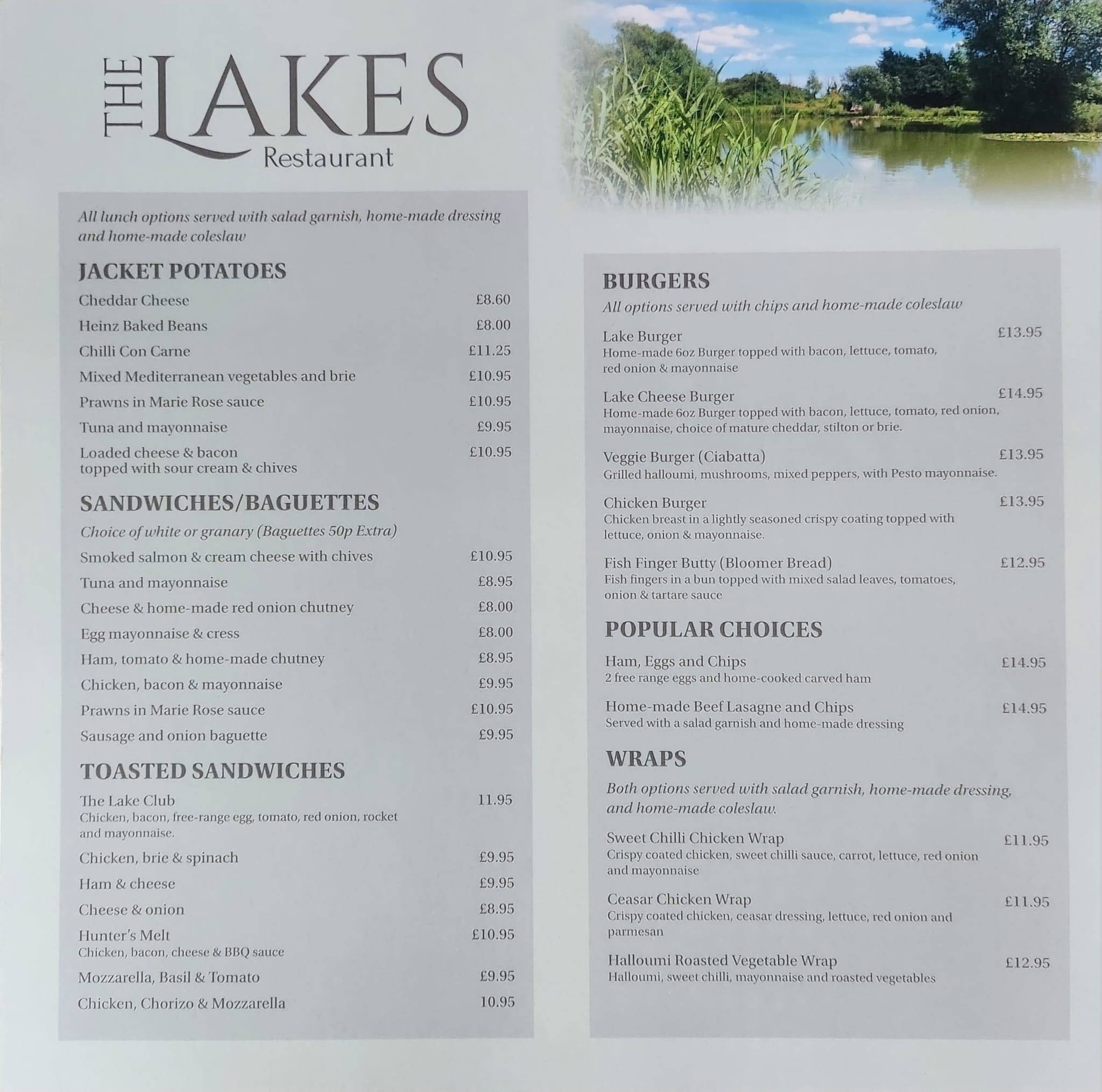 Menu at The Lakes at Stambridge restaurant, Rochford