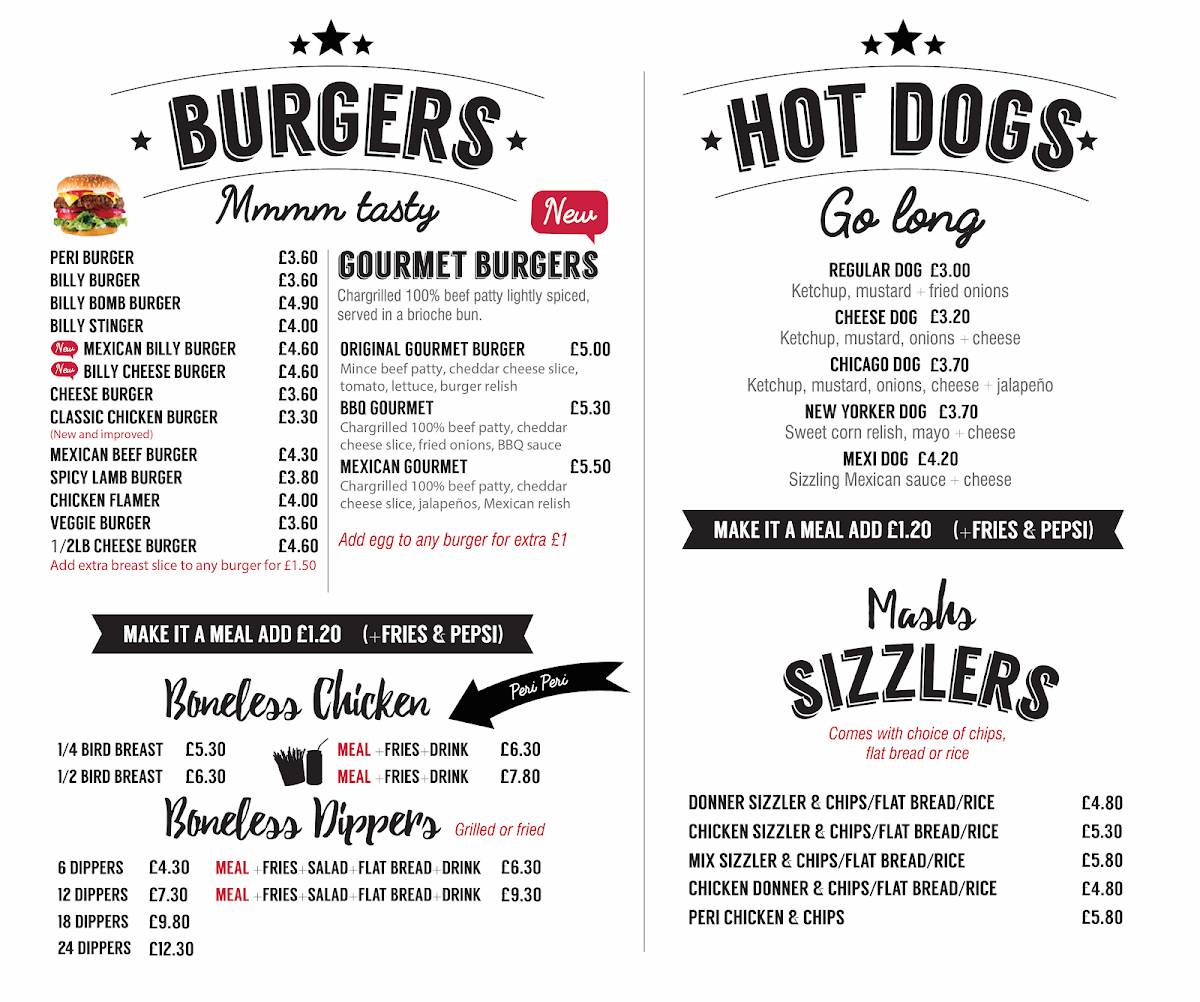 Menu at The Mash's Peri Peri Grill Deane Road fast food, Bolton