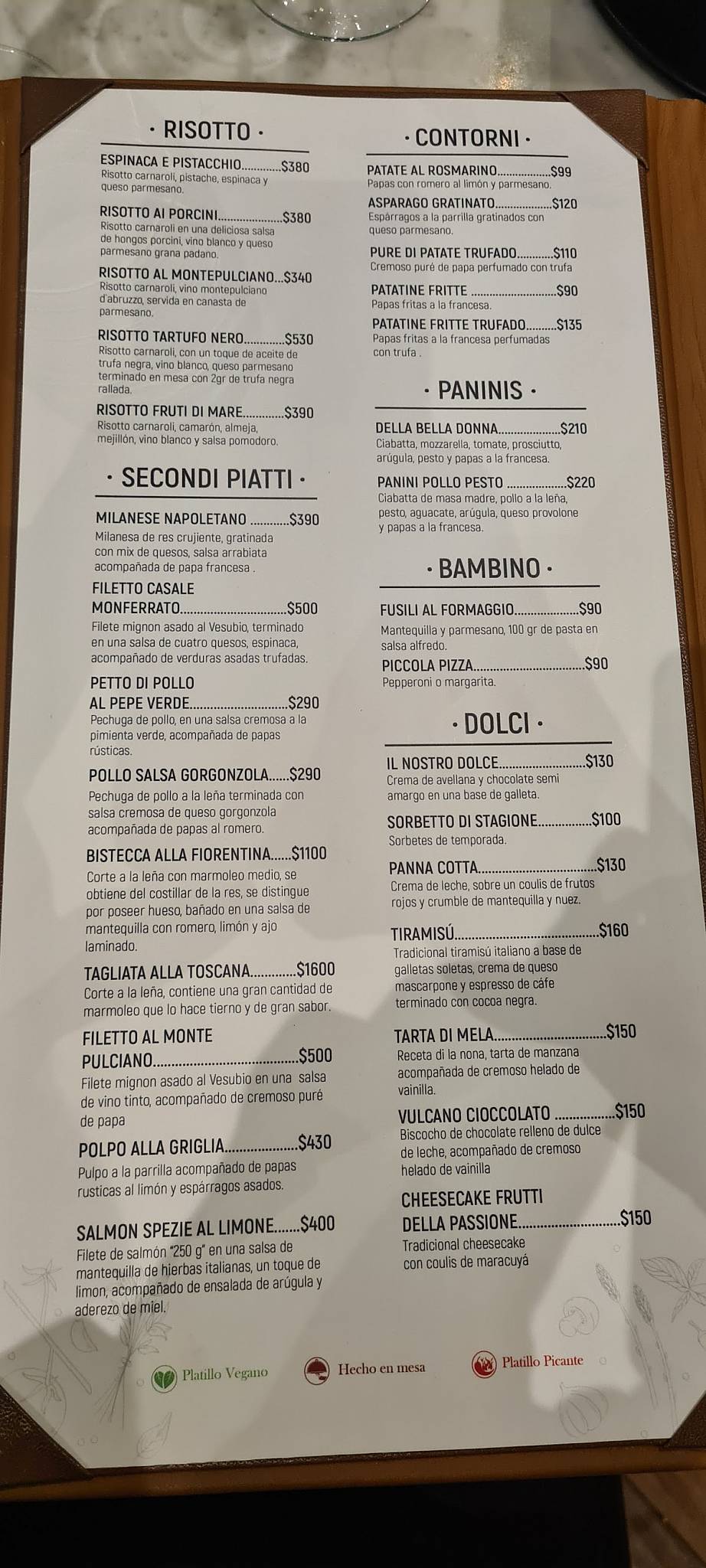 Carta del restaurante Volare Ostería, San Luis Potosi