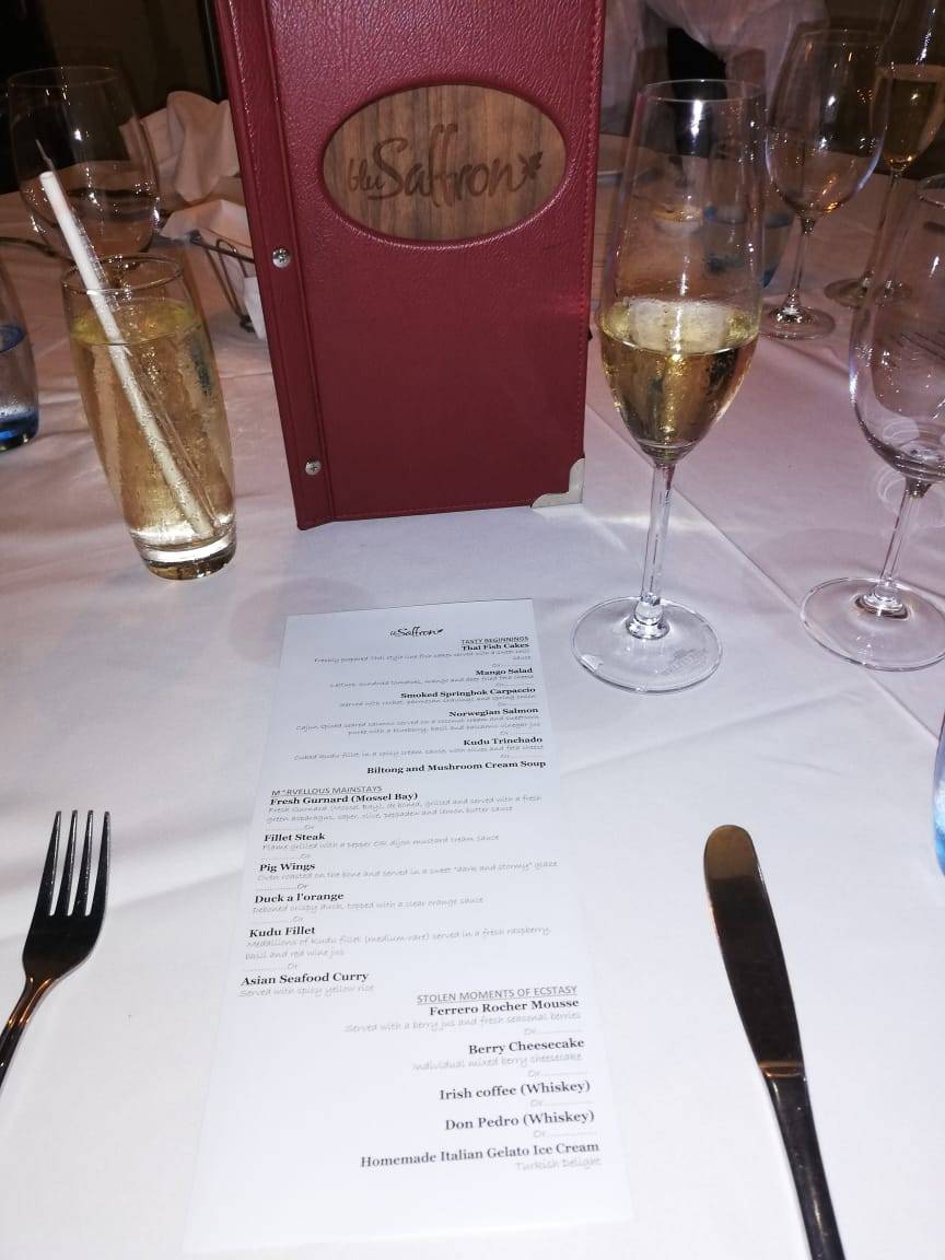 Menu at Blu Saffron restaurant, Pretoria
