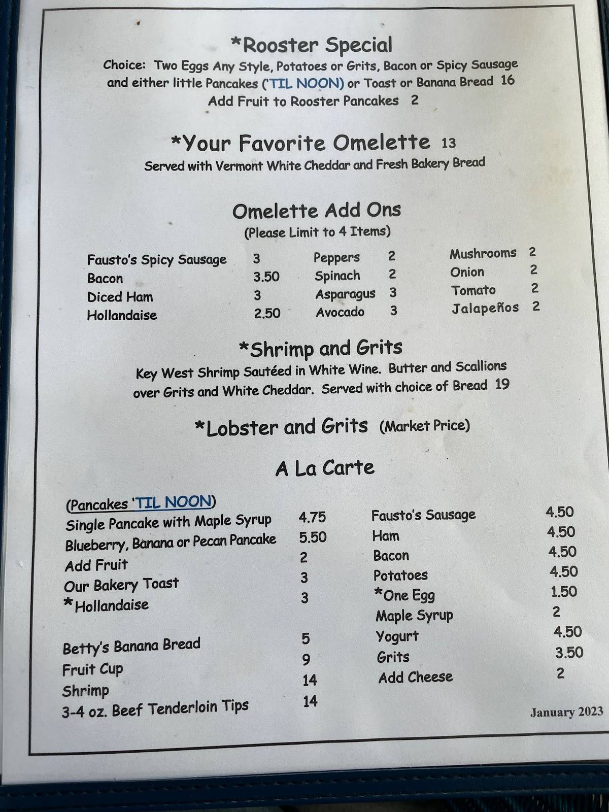 Menu at Blue Heaven restaurant, Key West