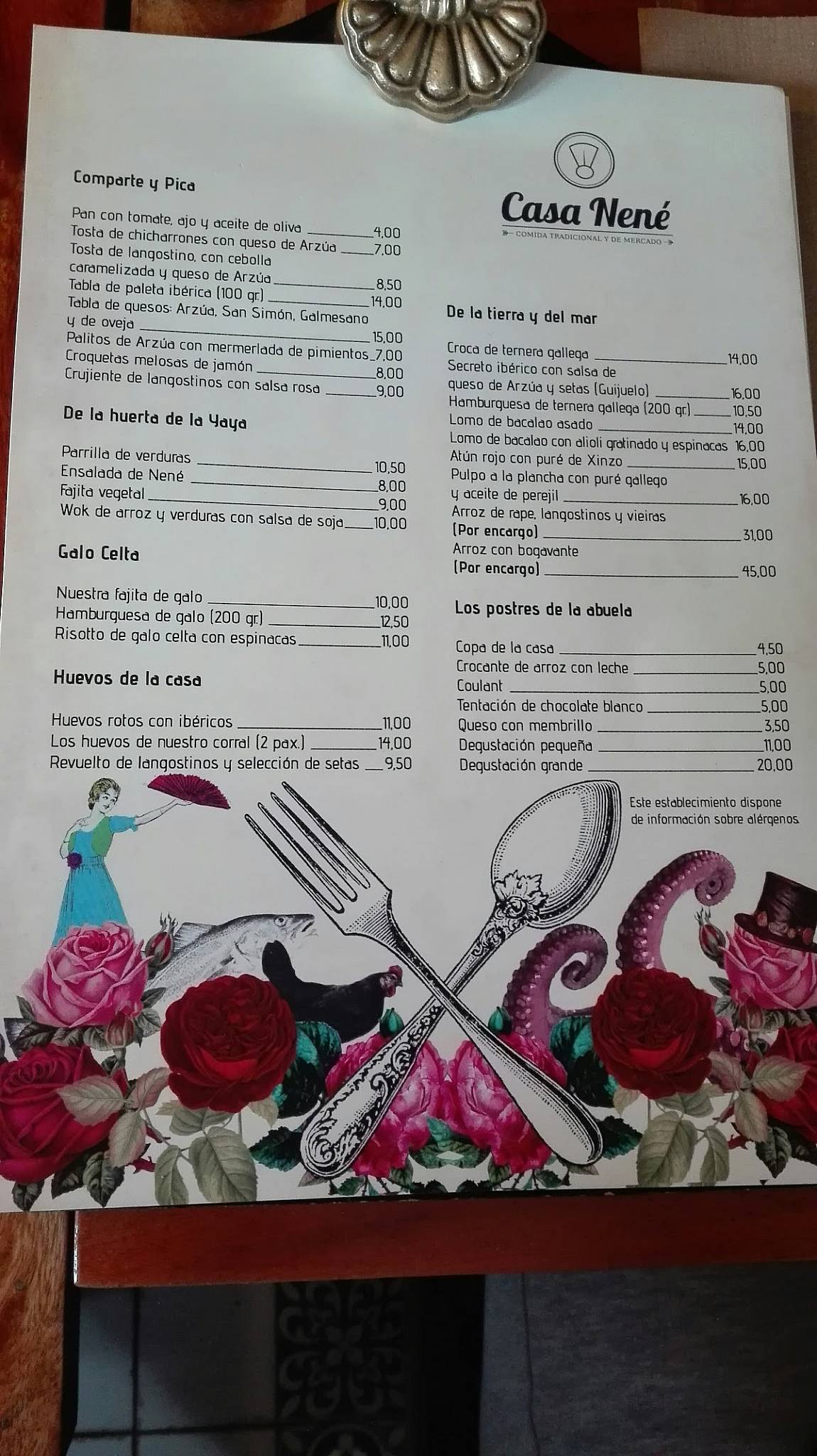 Carta del restaurante Casa Nené, Arzúa