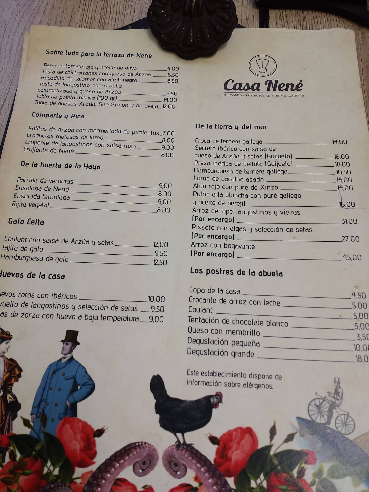 Carta del restaurante Casa Nené, Arzúa