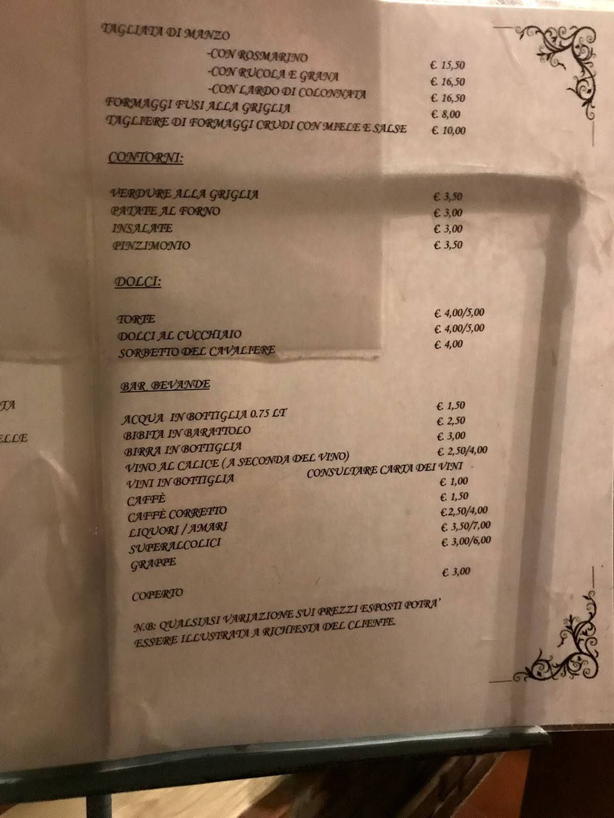 Menu da Cavalier Uliva ristorante, Copparo