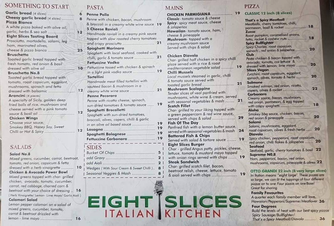 Menu at Eight Slices Italian Kitchen restaurant, Tapping