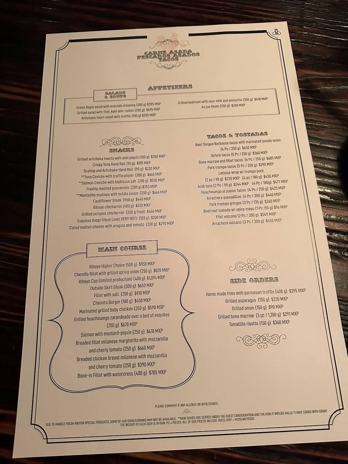 Carta del restaurante Gallo 71, San Pedro Garza García, Av. José ...