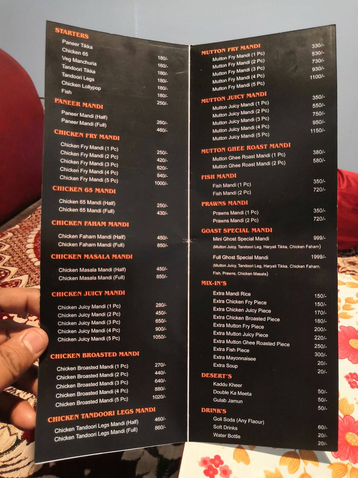 Menu at Ghost Mandi - Arabian Restaurant, Ramachandrapuram-Bhel Township
