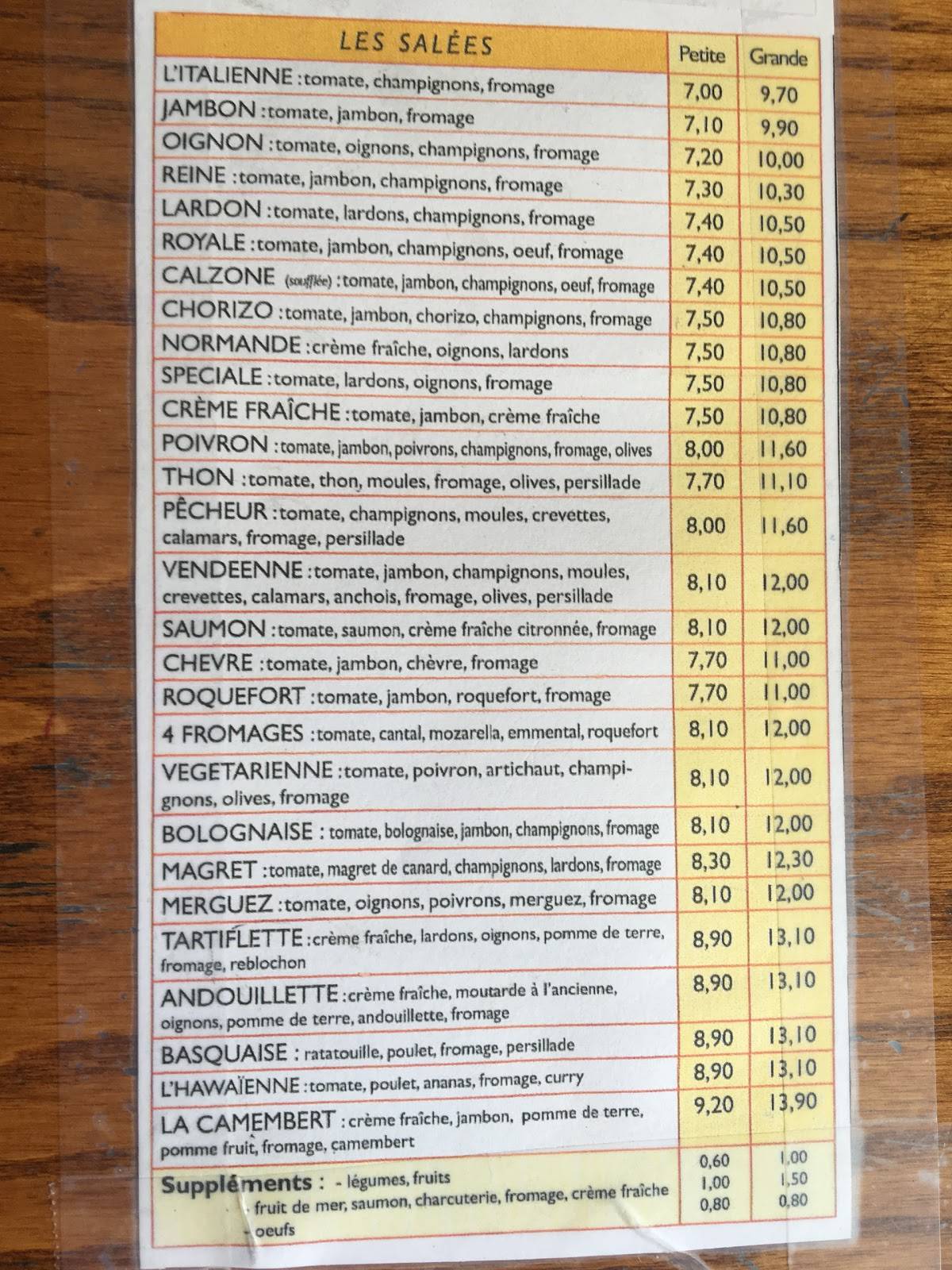 Menu au Le Paddock pizzeria, Gond-Pontouvre