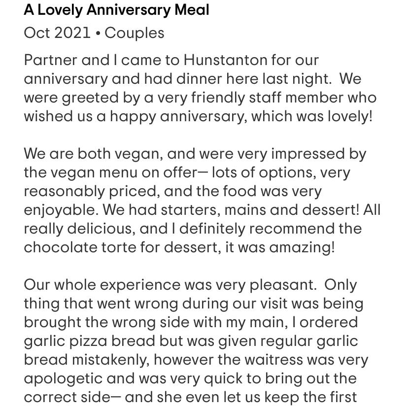 Menu at Honeystone restaurant, Hunstanton