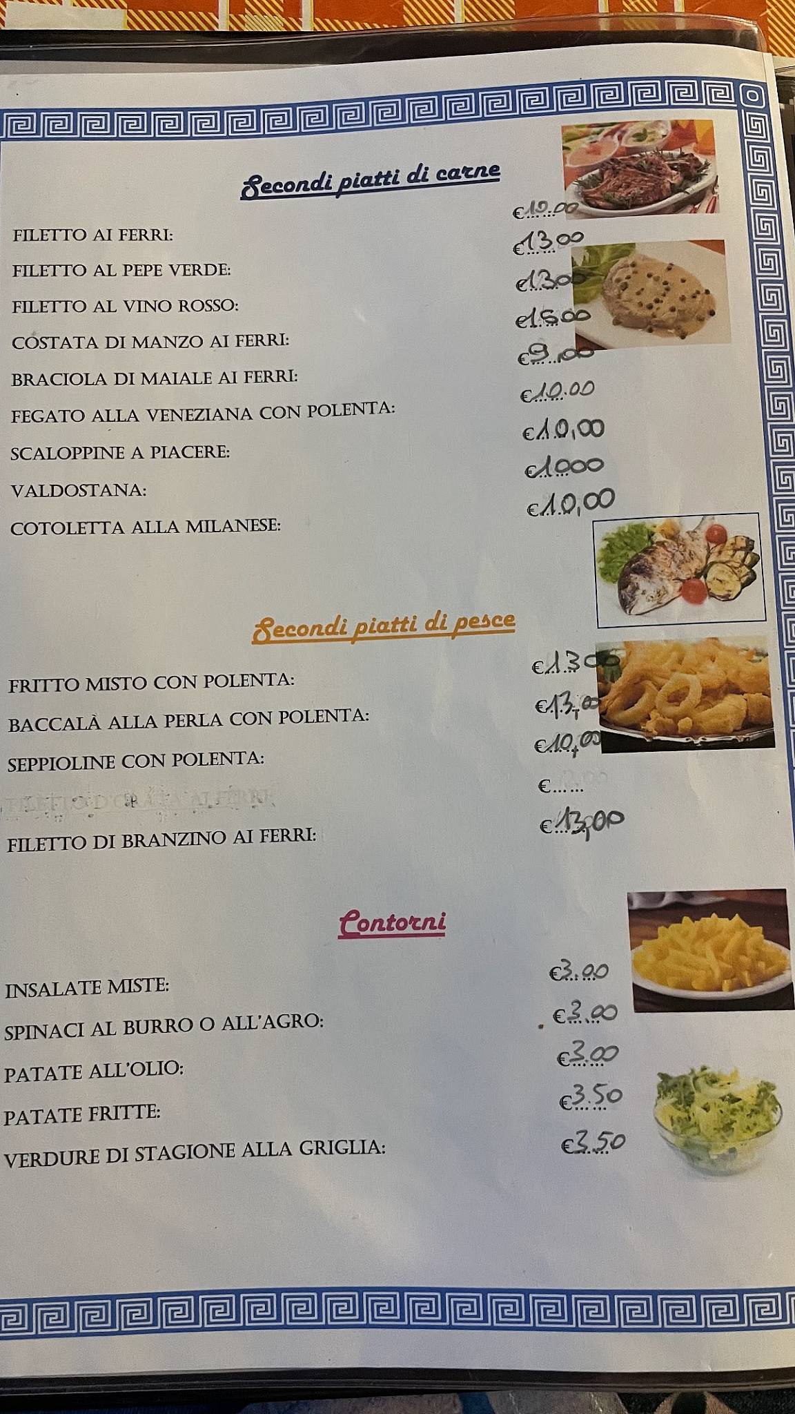 Menu da La Perla ristorante, Camposampiero