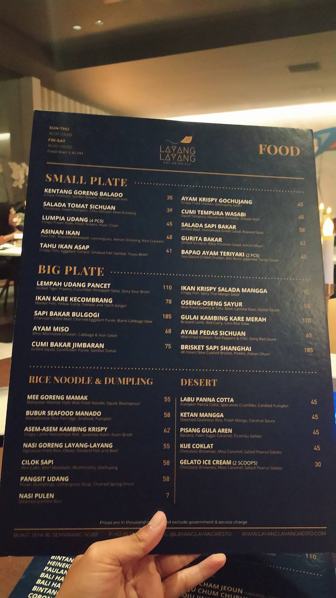 Menu at Layang Layang Kitchen, Restaurant & Rooftop Bar Semarang, Semarang