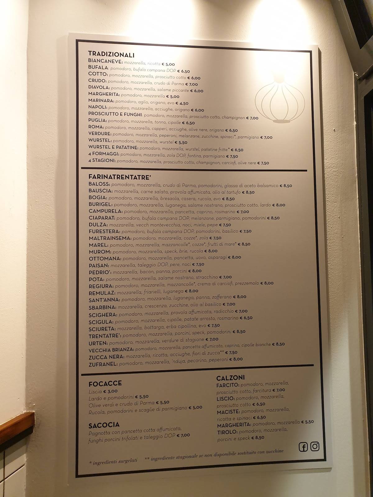 Menu da Farina Trentatré pizzeria, Missaglia, Via Vespucci