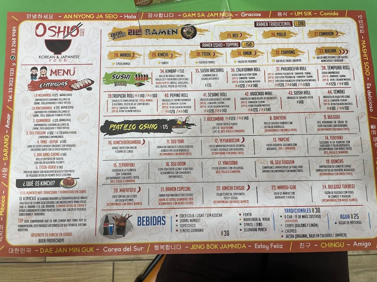 Carta del restaurante Oshio Korean & Japanese Food, Guadalajara