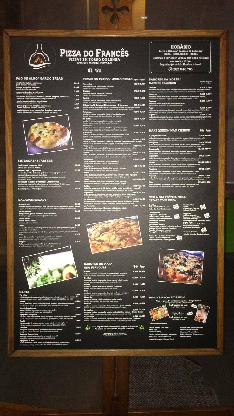 Menu em Pizzaria do Francês, Lagos, R. Prof. Joaquim Alberto Taquelim 9