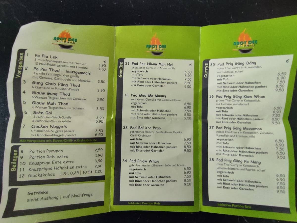 Speisekarte von Aroy Dee Thai Imbiss restaurant, Krumbach (Schwaben)