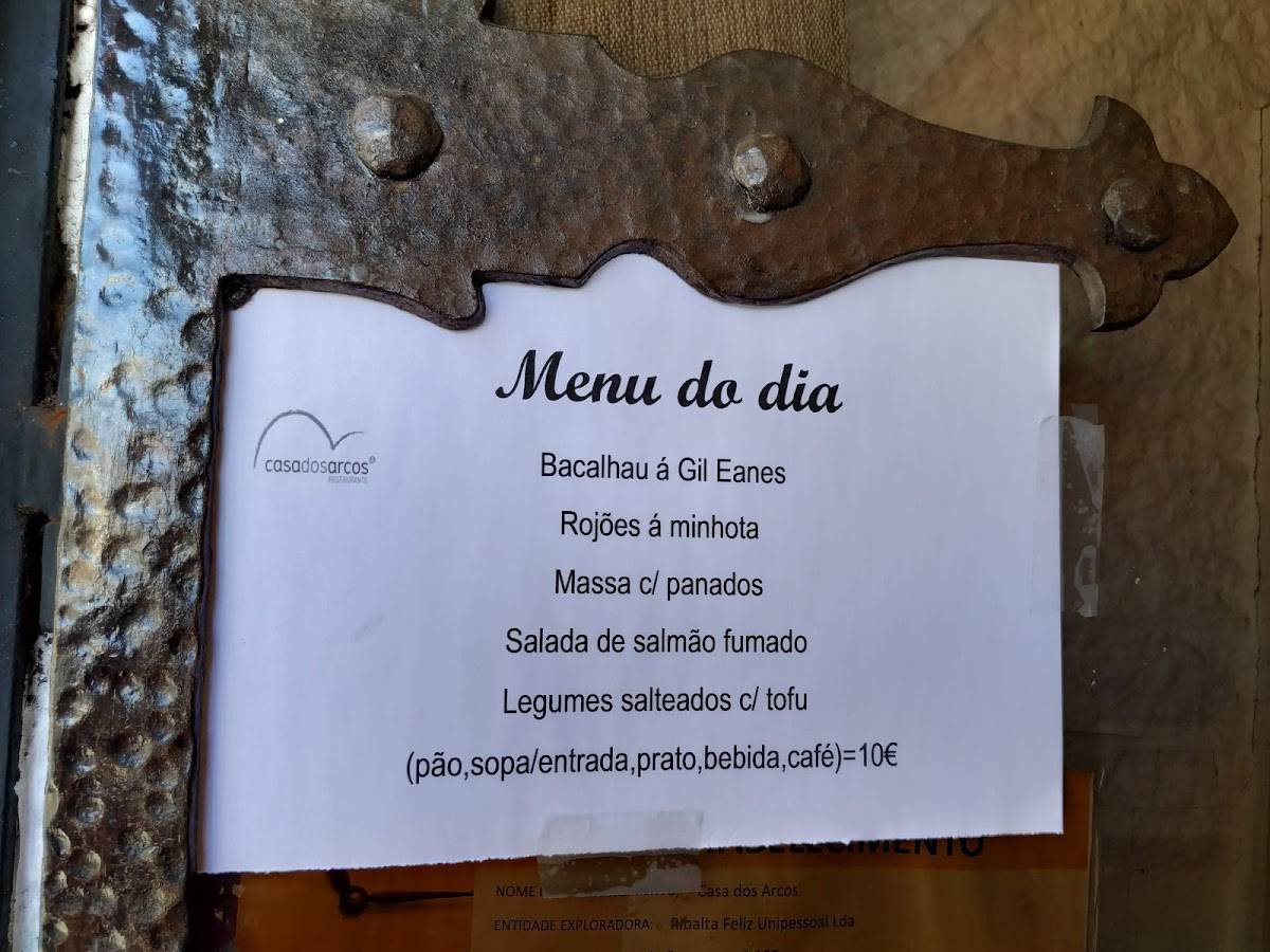 Menu em Casa dos Arcos restaurante, Barcelos