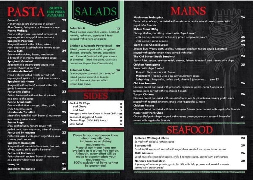 Menu at Eight Slices Italian Kitchen restaurant, Tapping