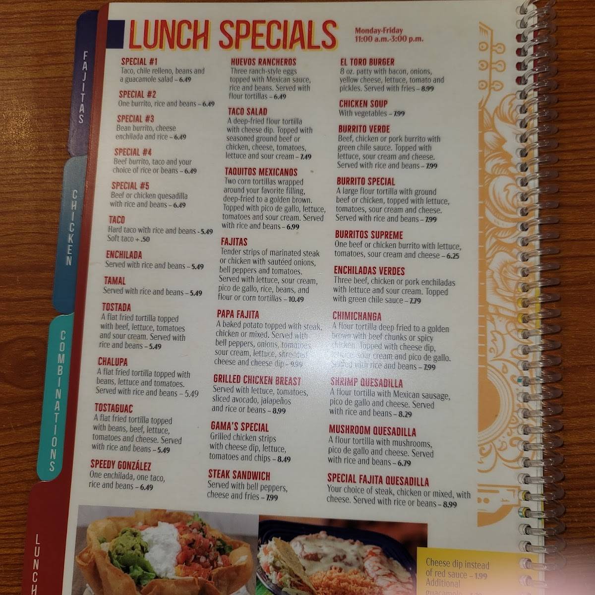 Menu at El Toro Bravo restaurant, Amory, 1102 6th Ave S