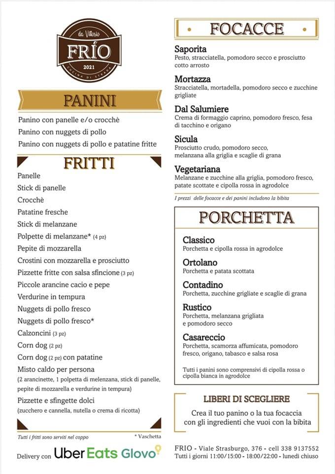 Menu da Frio da Vittorio ristorante, Palermo