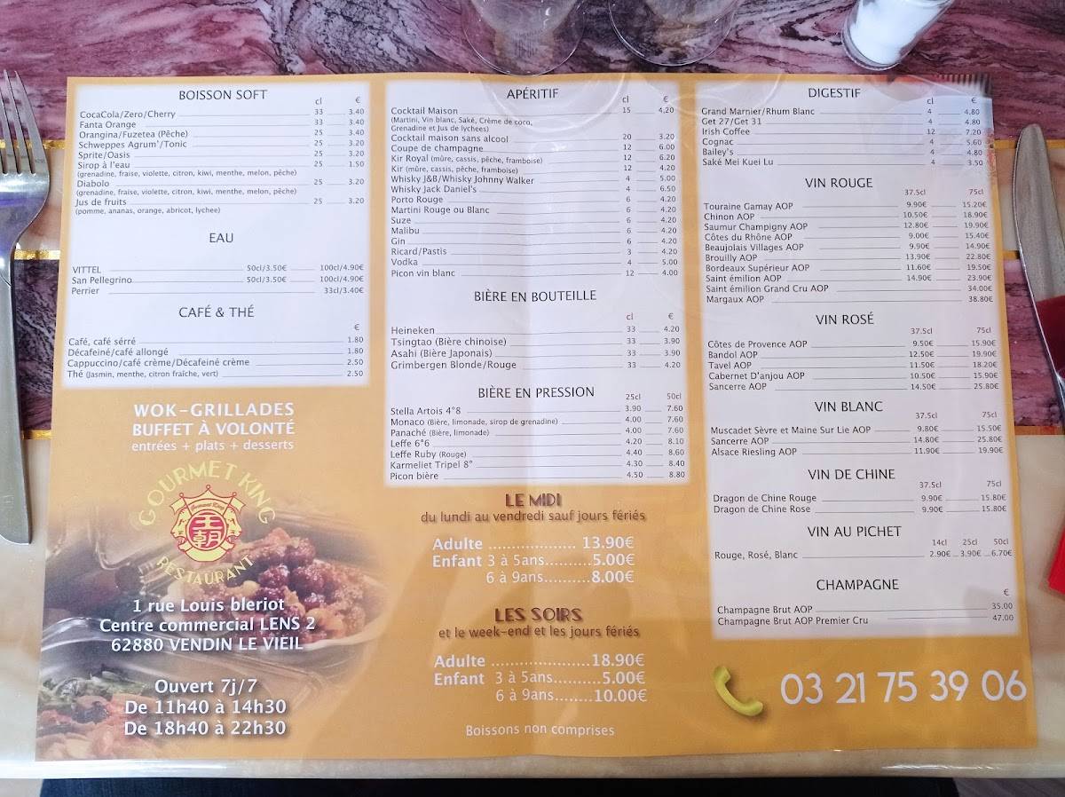Menu au Gourmet king restaurant, Vendin-le-Vieil
