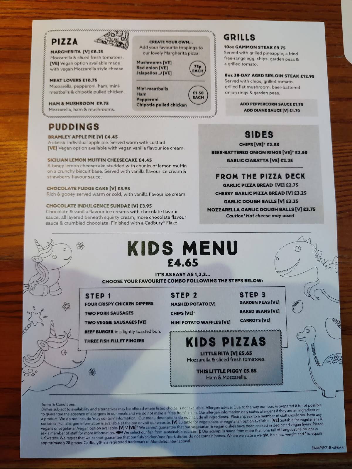 Menu at Honeystone restaurant, Hunstanton