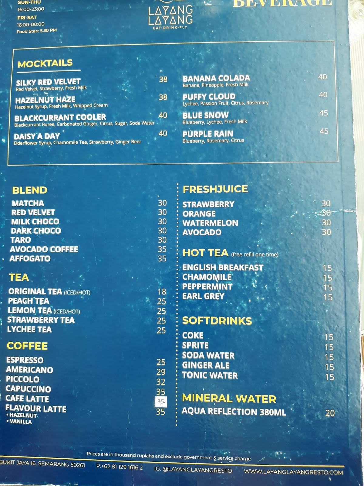 Menu at Layang Layang Kitchen, Restaurant & Rooftop Bar Semarang, Semarang