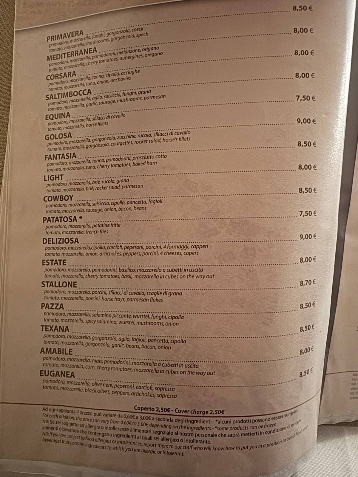 Menu da Ristorante Pizzeria Al Grillo, Monselice