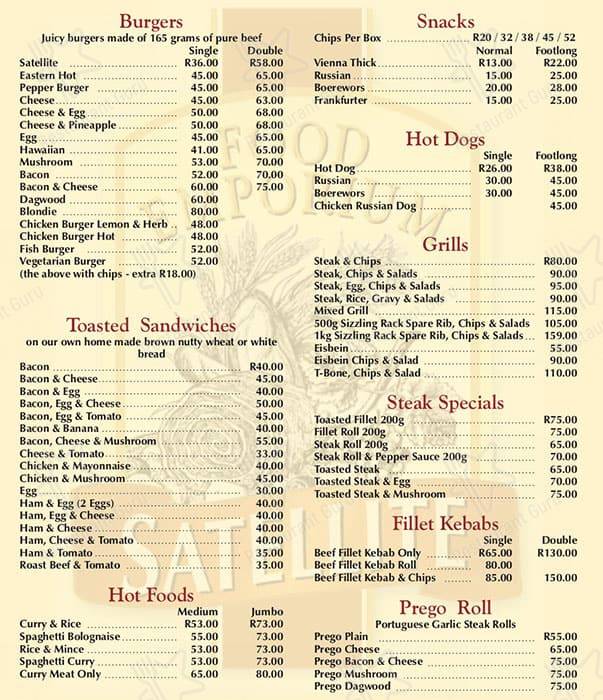 Menu at Satellite Food Emporium & Bakery, Boksburg