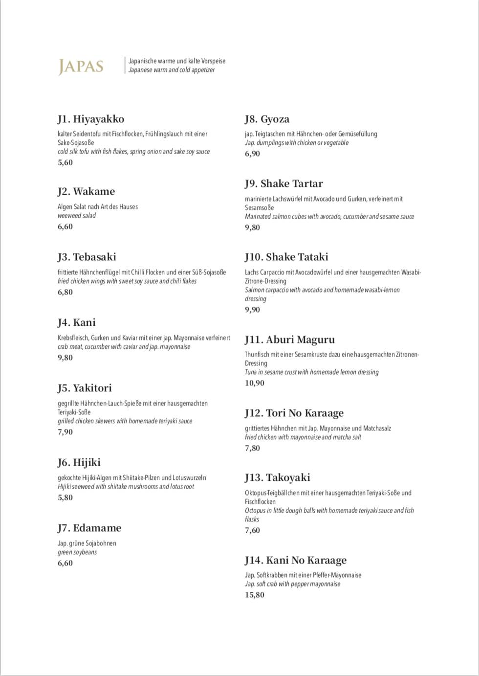 Speisekarte von Senju Restaurant, Mannheim