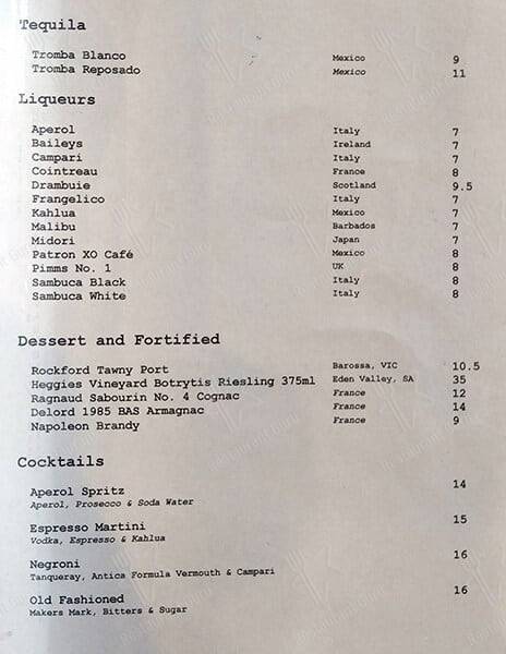 Menu at Steam Packet Hotel restaurant, Williamstown