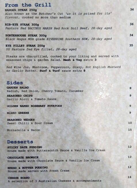 Menu at Steam Packet Hotel restaurant, Williamstown