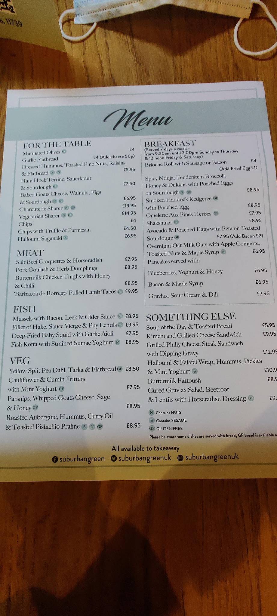 Menu at Suburban Green restaurant, Wilmslow