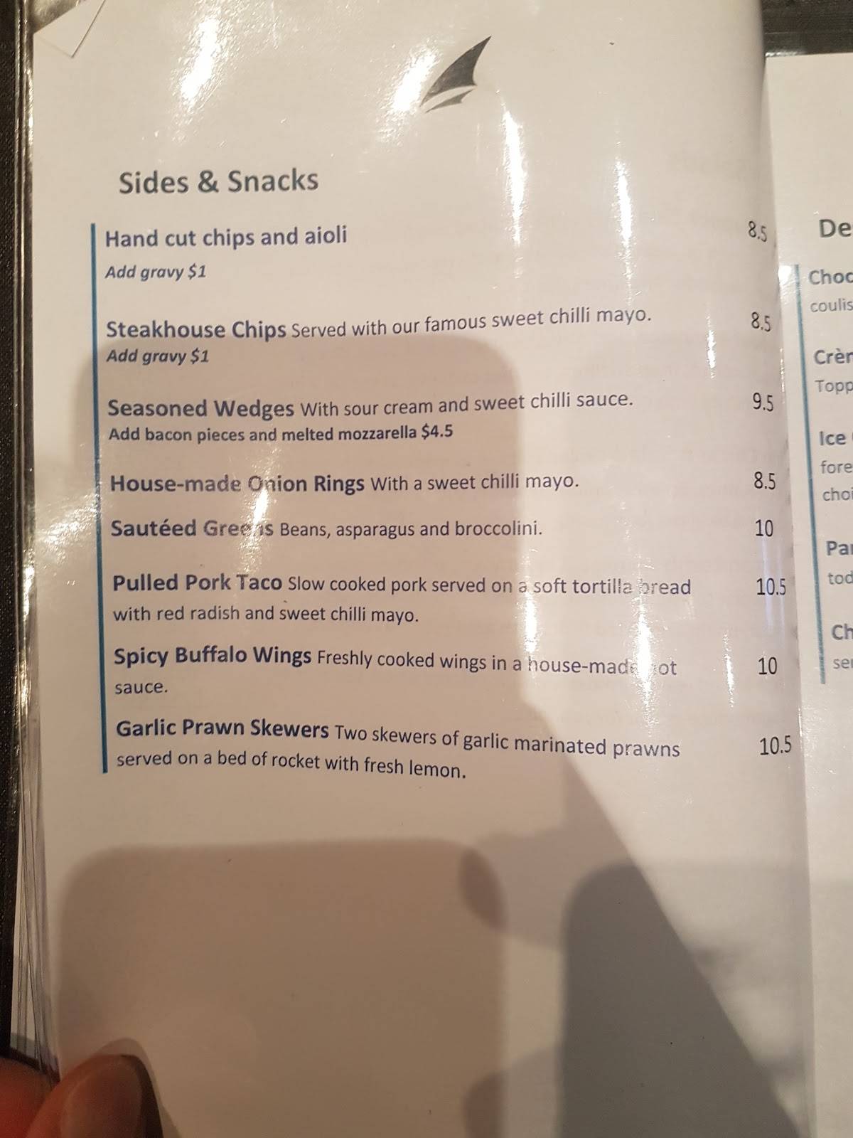 Menu at Steam Packet Hotel restaurant, Williamstown