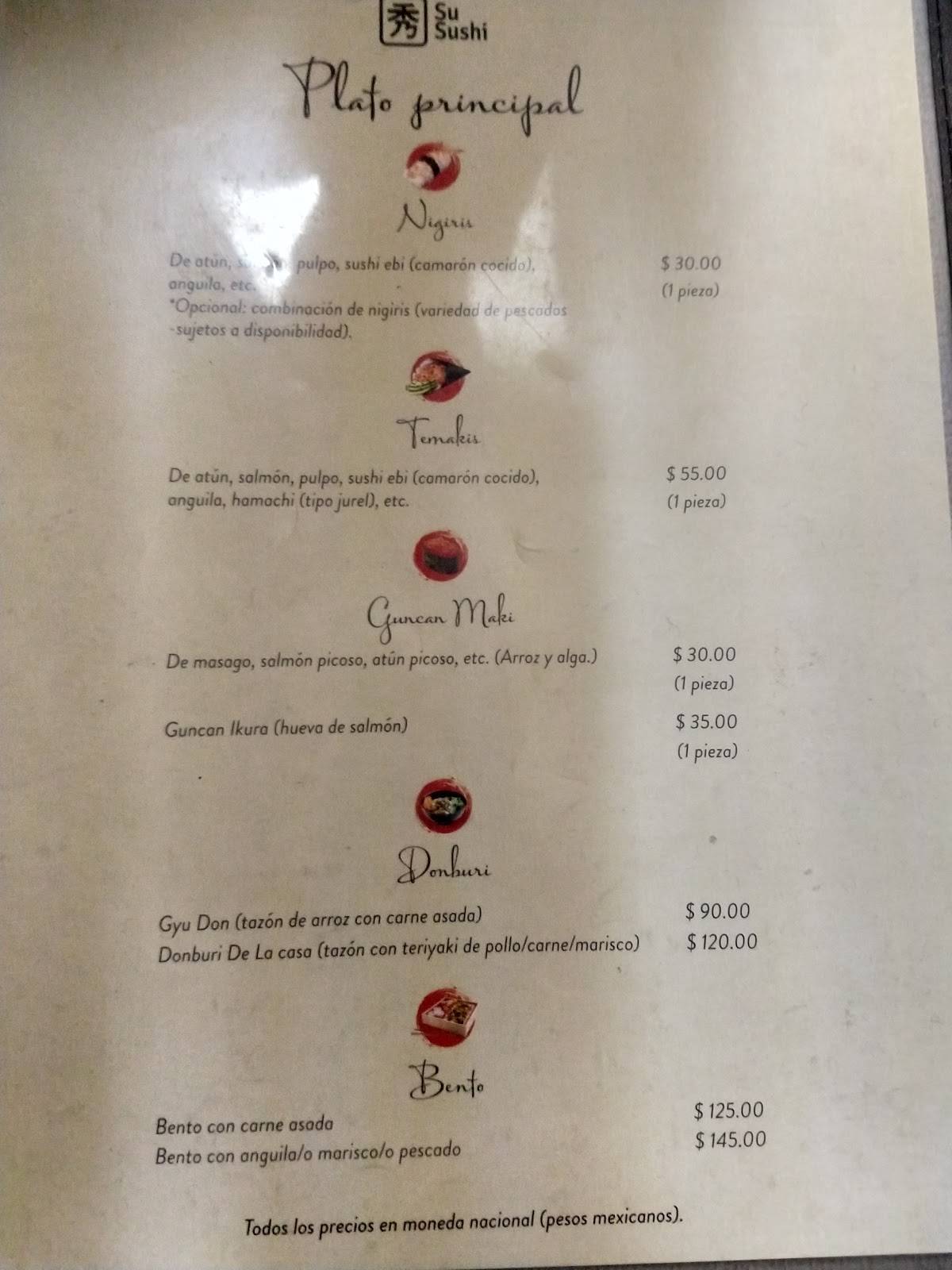 Carta del restaurante Su Sushi, Mexicali, Calz. Cuauhtémoc 1398-Int. 3 B