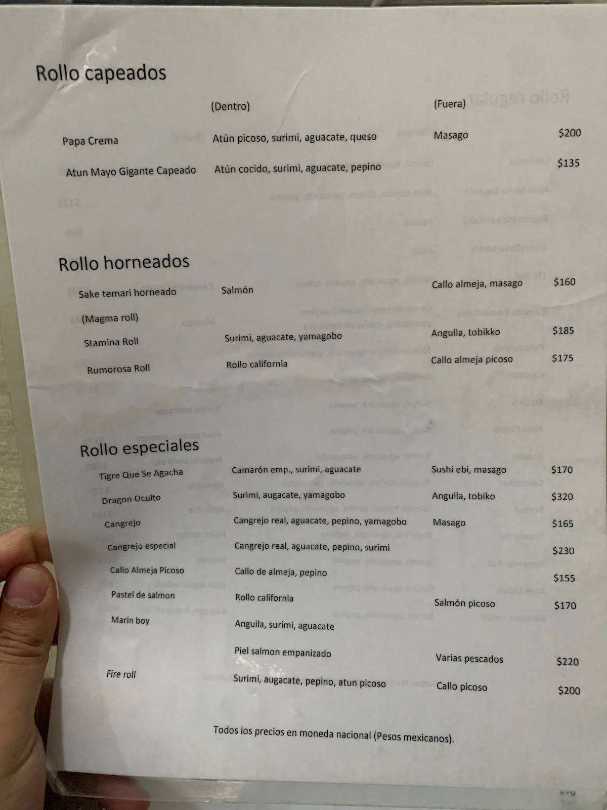 Carta del restaurante Su Sushi, Mexicali, Calz. Cuauhtémoc 1398-Int. 3 B