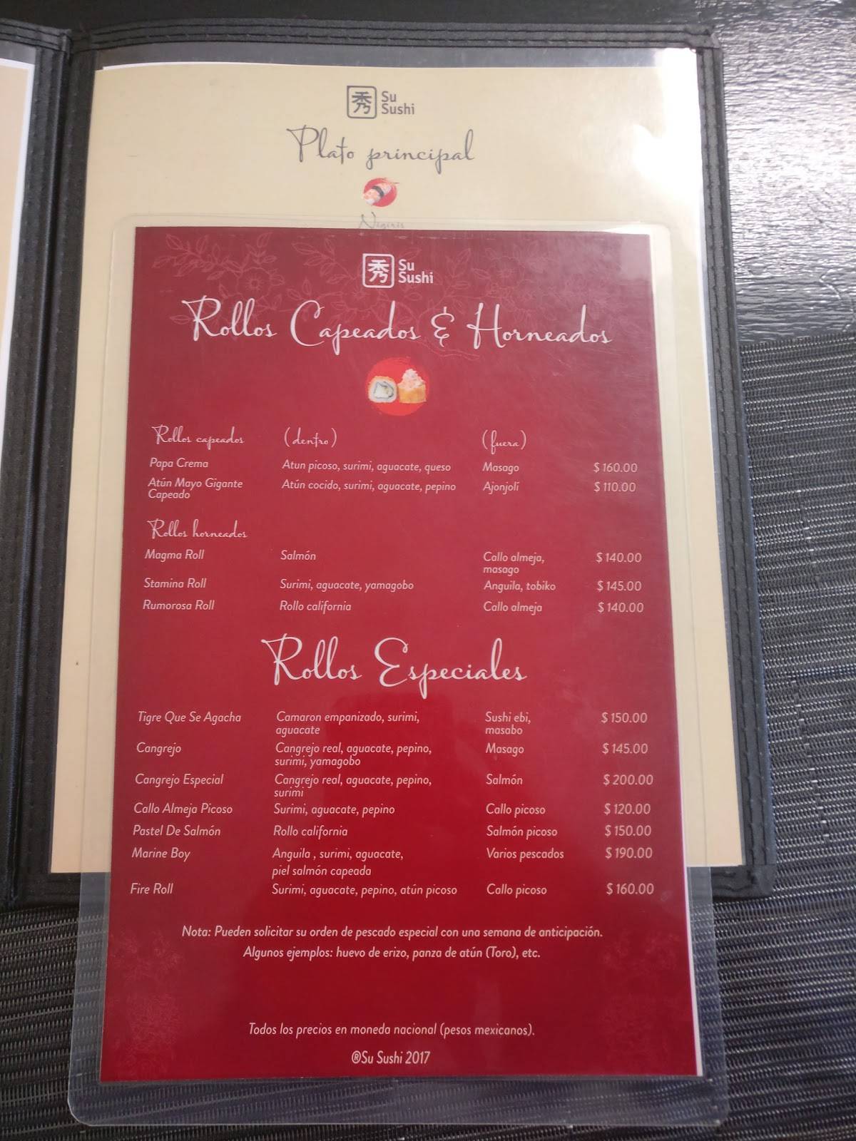 Carta del restaurante Su Sushi, Mexicali, Calz. Cuauhtémoc 1398-Int. 3 B