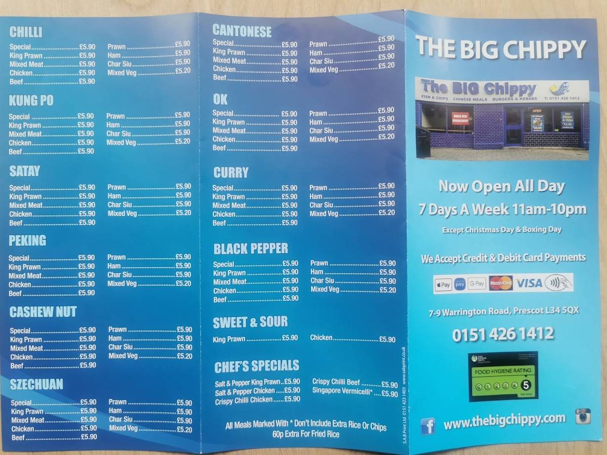 Menu at The Big Chippy fast food, Prescot