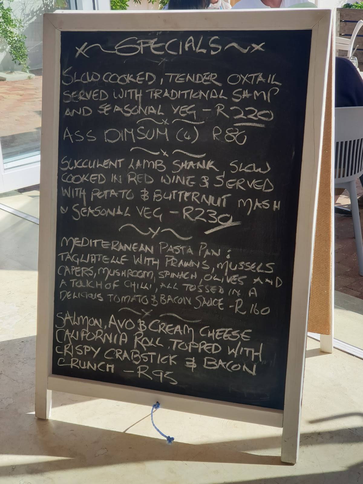 Menu at The Melkbos Kitchen restaurant, Cape Town