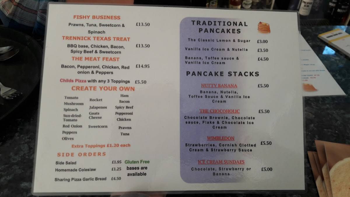 Menu at Trennick Mill restaurant, Truro