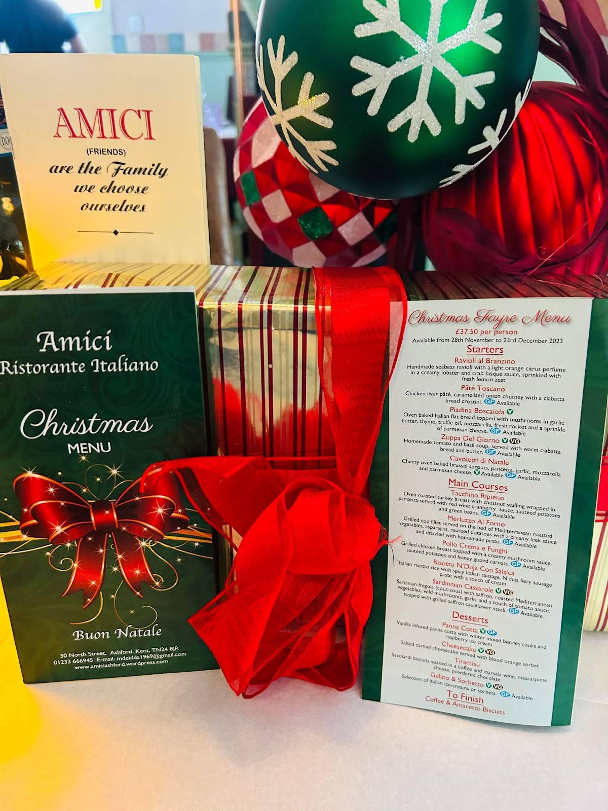Menu at Amici restaurant, Ashford