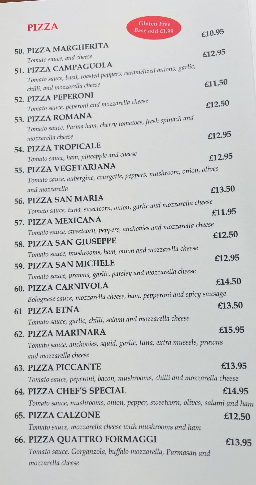 Menu at Antica Roma restaurant, Calne, 2 High St