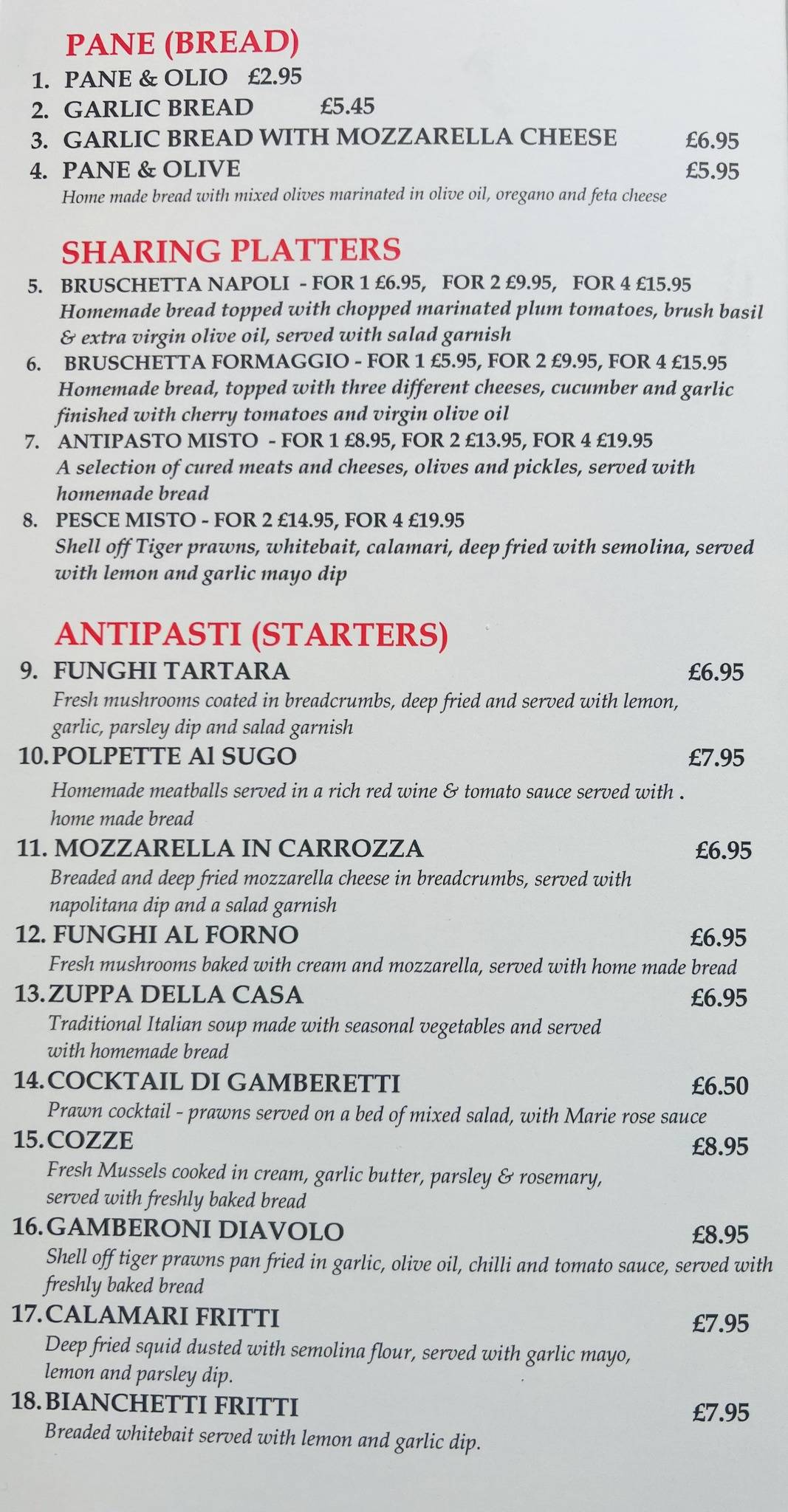 Menu at Antica Roma restaurant, Calne, 2 High St