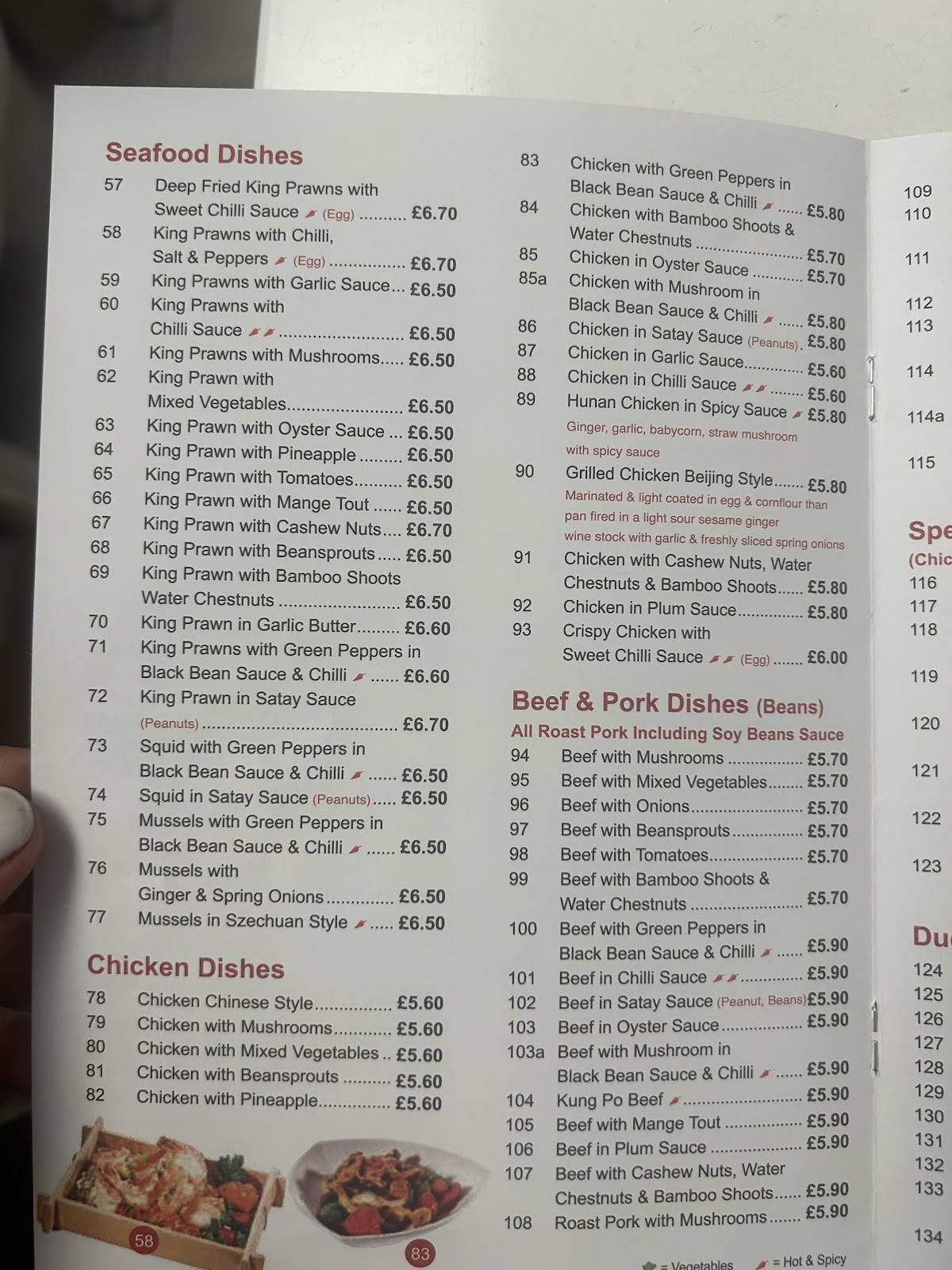 Menu at Beijing fast food, Felixstowe