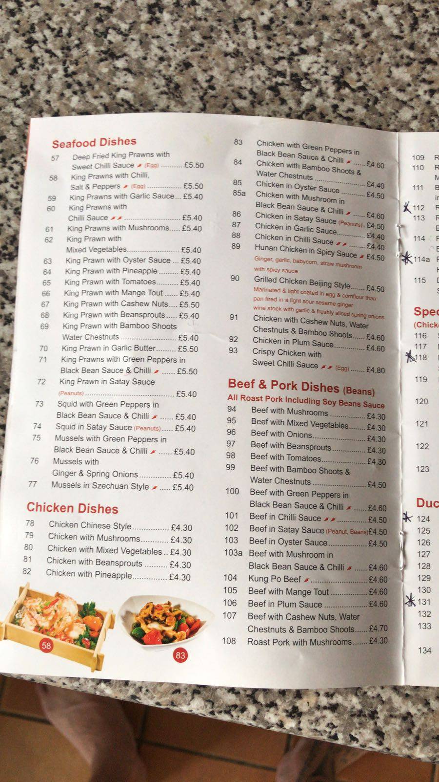 Menu at Beijing fast food, Felixstowe
