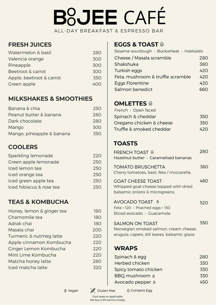 Menu at Boojee Cafe, Mumbai, Shop No 6